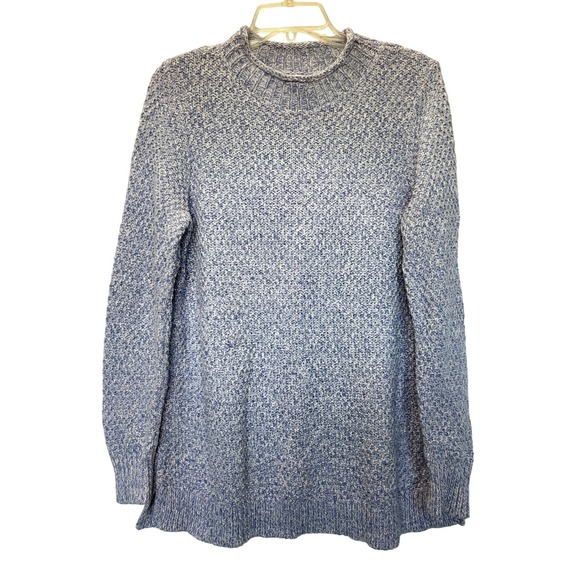LOFT | Sweaters | Loft Marled Blue White Mock Neck Sweater Soft Knit ...